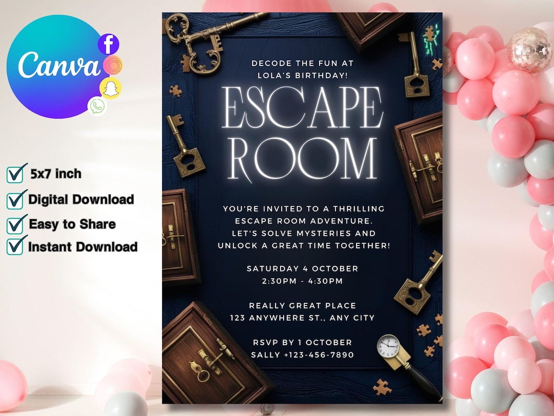 Escape Room Invitation, Mystery Birthday Party, Escape Room Party ...