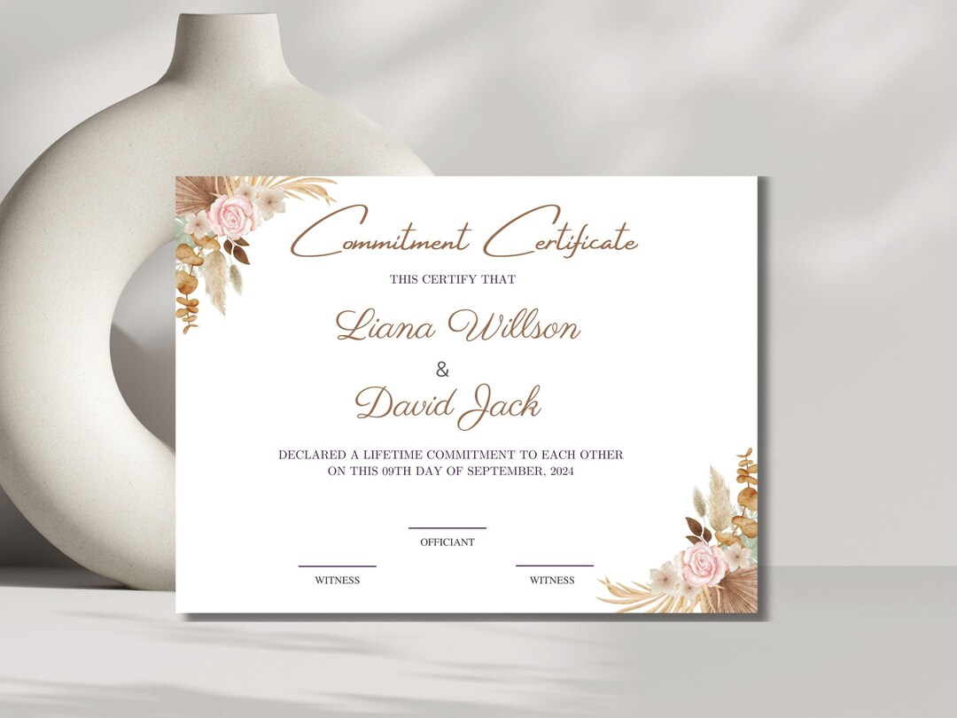 Certificate of Commitment Template I Canva Template, Editable Wedding ...