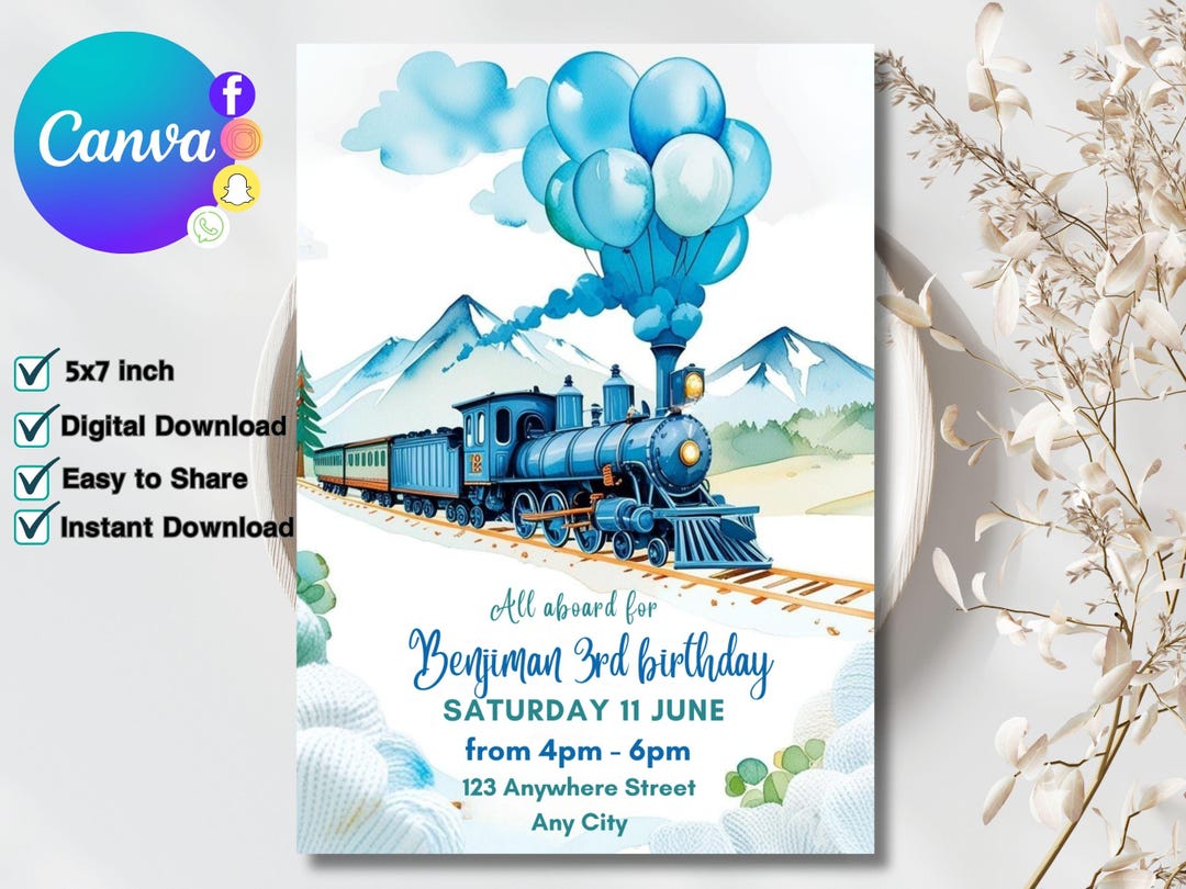 Editable Train Birthday Invitation Template, Toy Train Invitation for ...