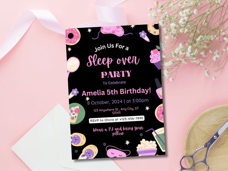 Sleepover Birthday Invitation, Printable Sleepover Invite, Slumber ...