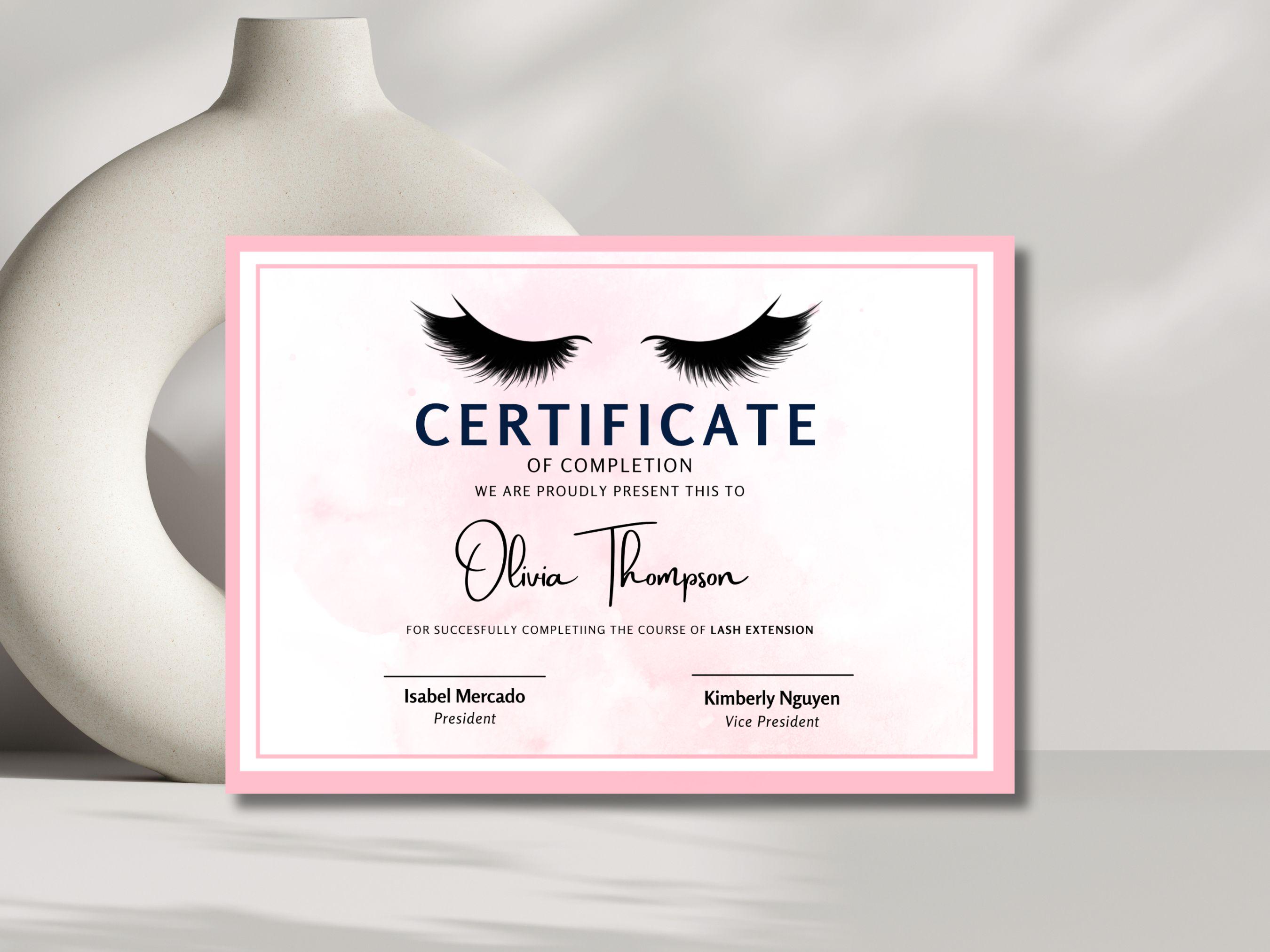 Editable Lash Certificate of Completion Template, Printable Lash ...