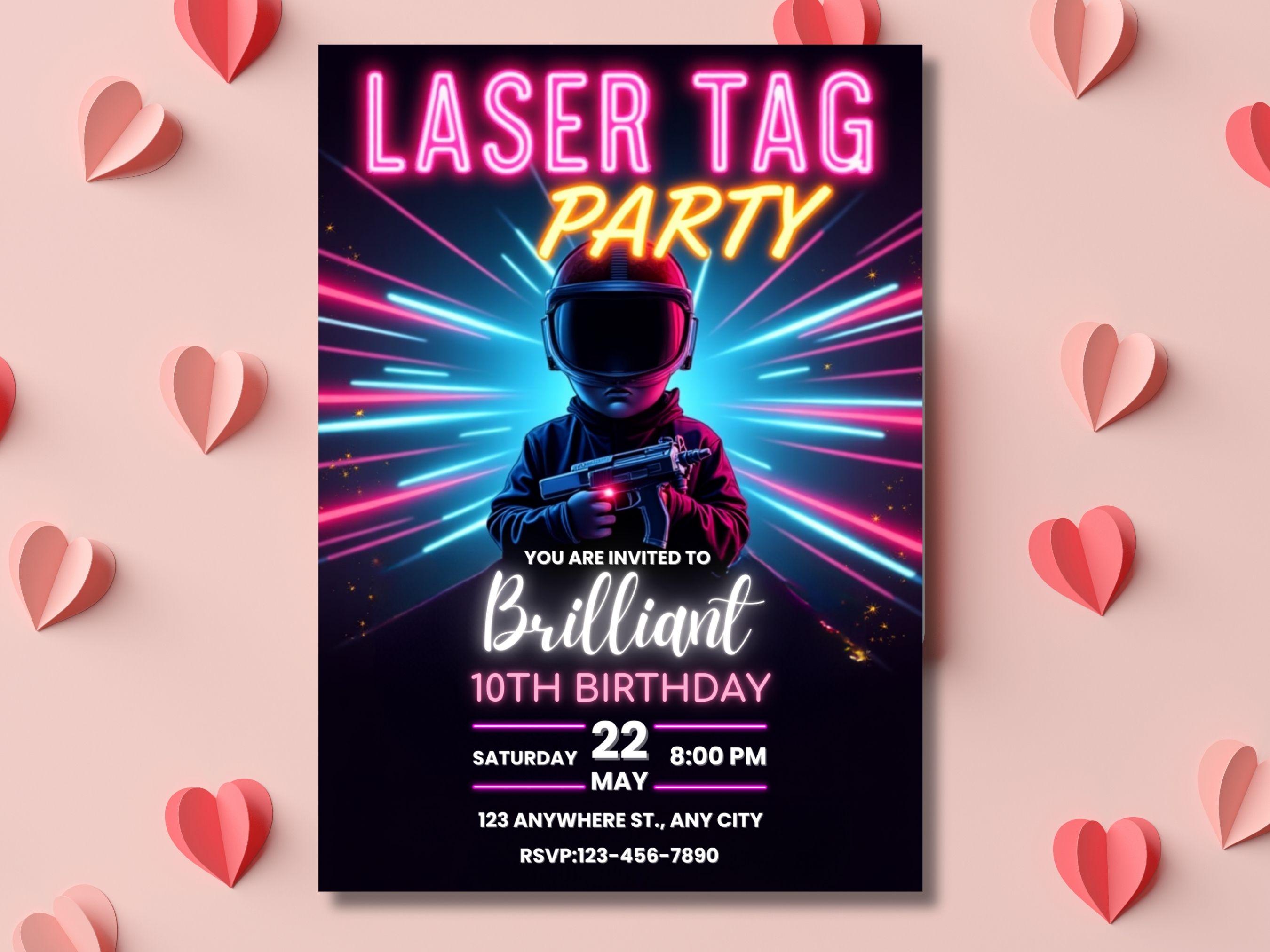 Laser Tag Birthday Invitation Template, Laser Tag Invitation, Neon Glow ...