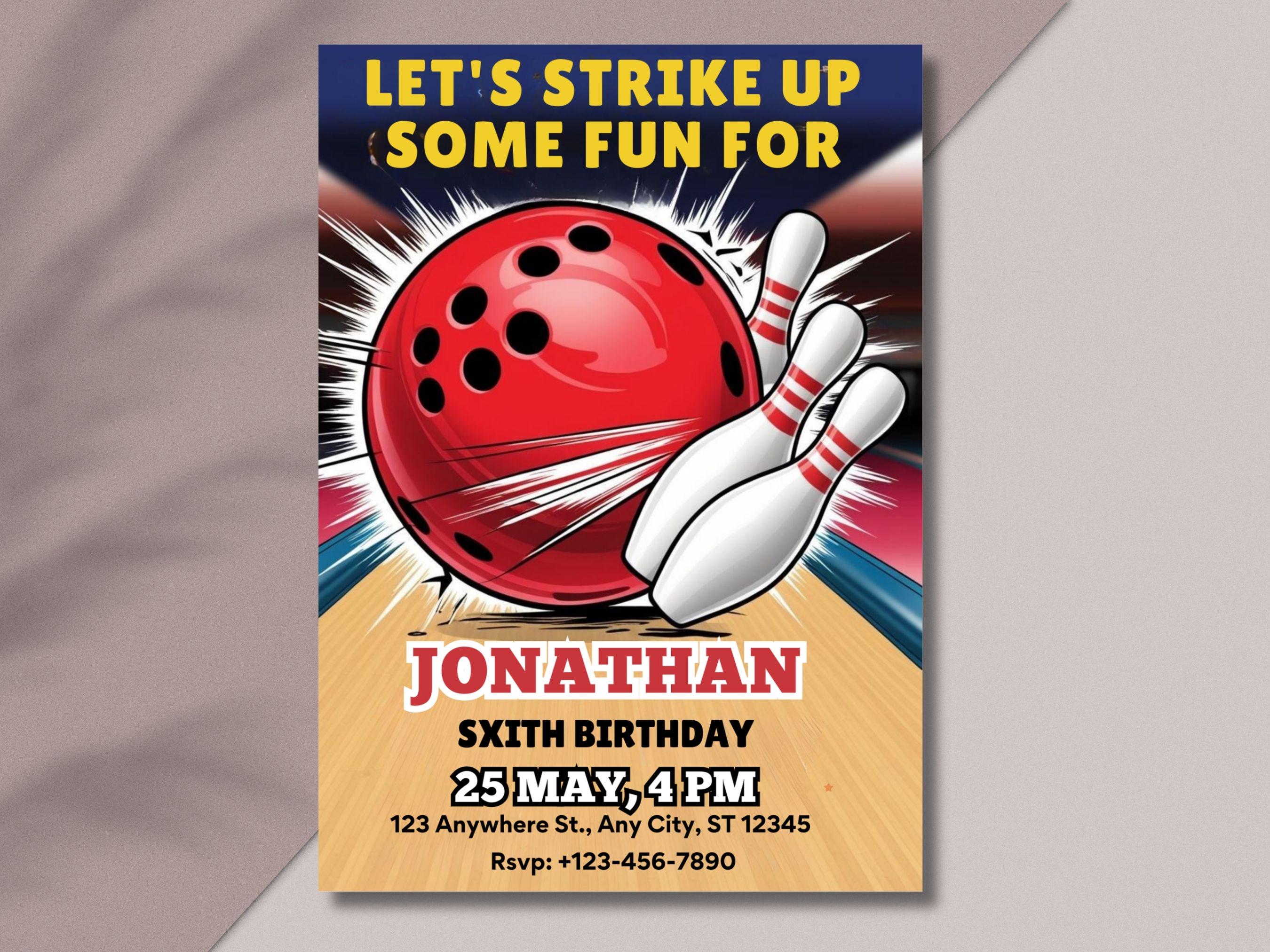 Editable Bowling Birthday Invitation, Glow Bowling Invitation, Neon ...