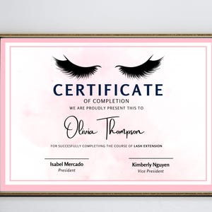 Editable Lash Certificate of Completion Template, Printable Lash ...