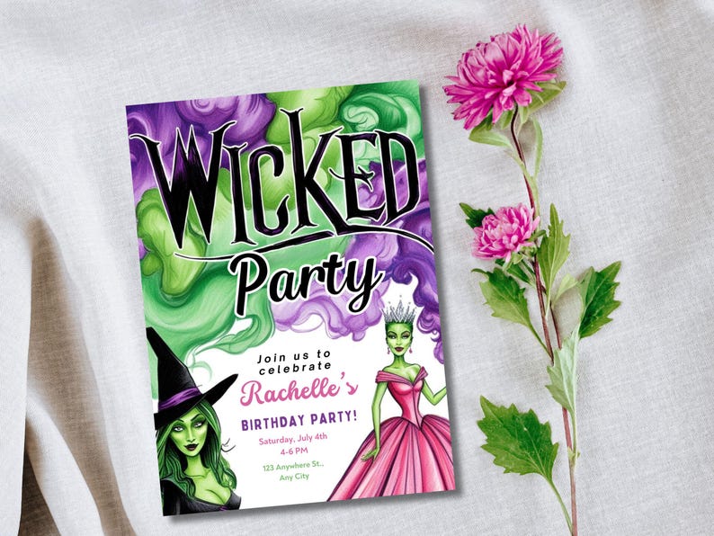 Wicked Birthday Party Invitation | Pink and Green Party | Wicked ...