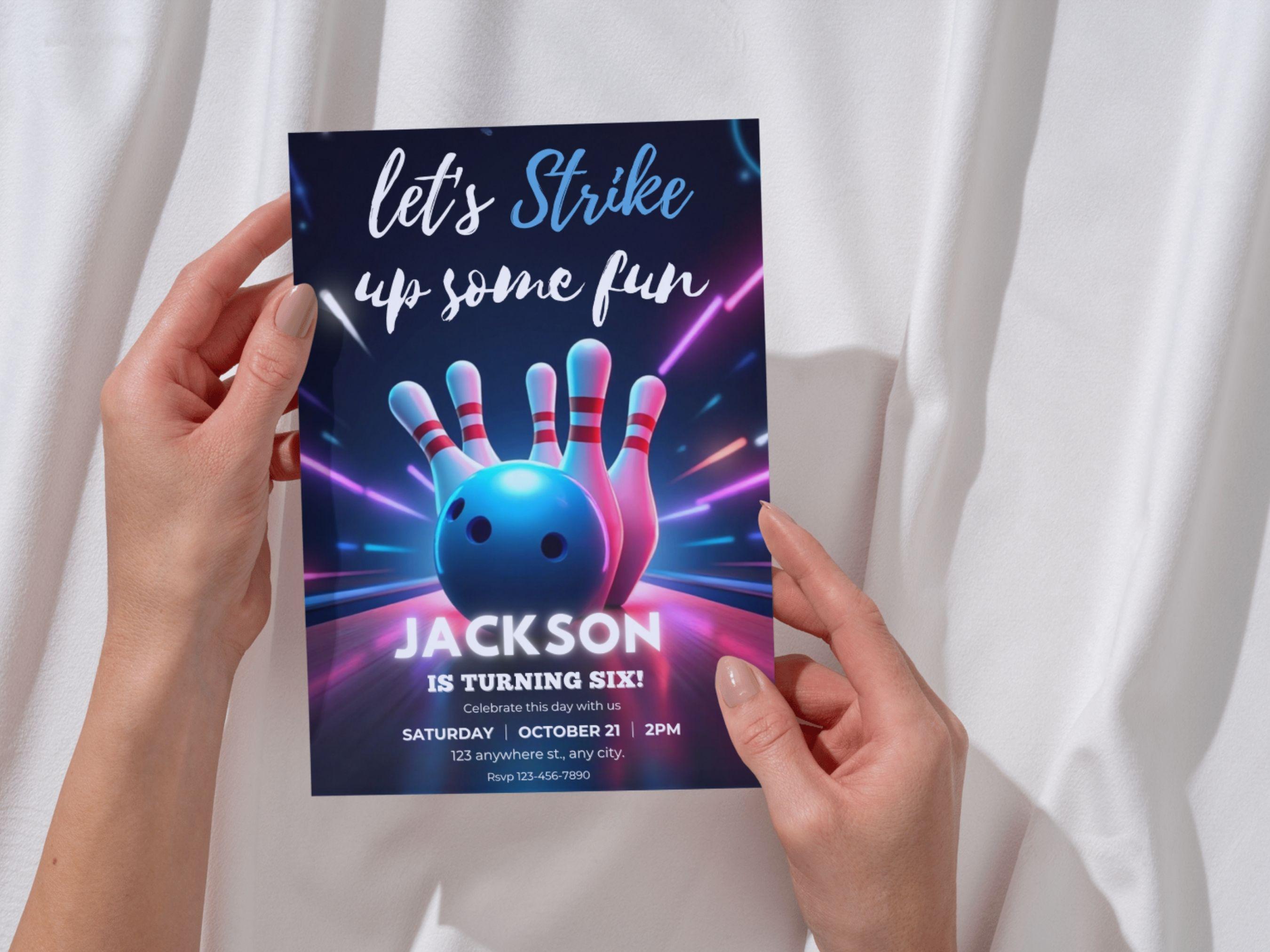 Editable Bowling Birthday Invitation Template, Printable Strike up Some ...
