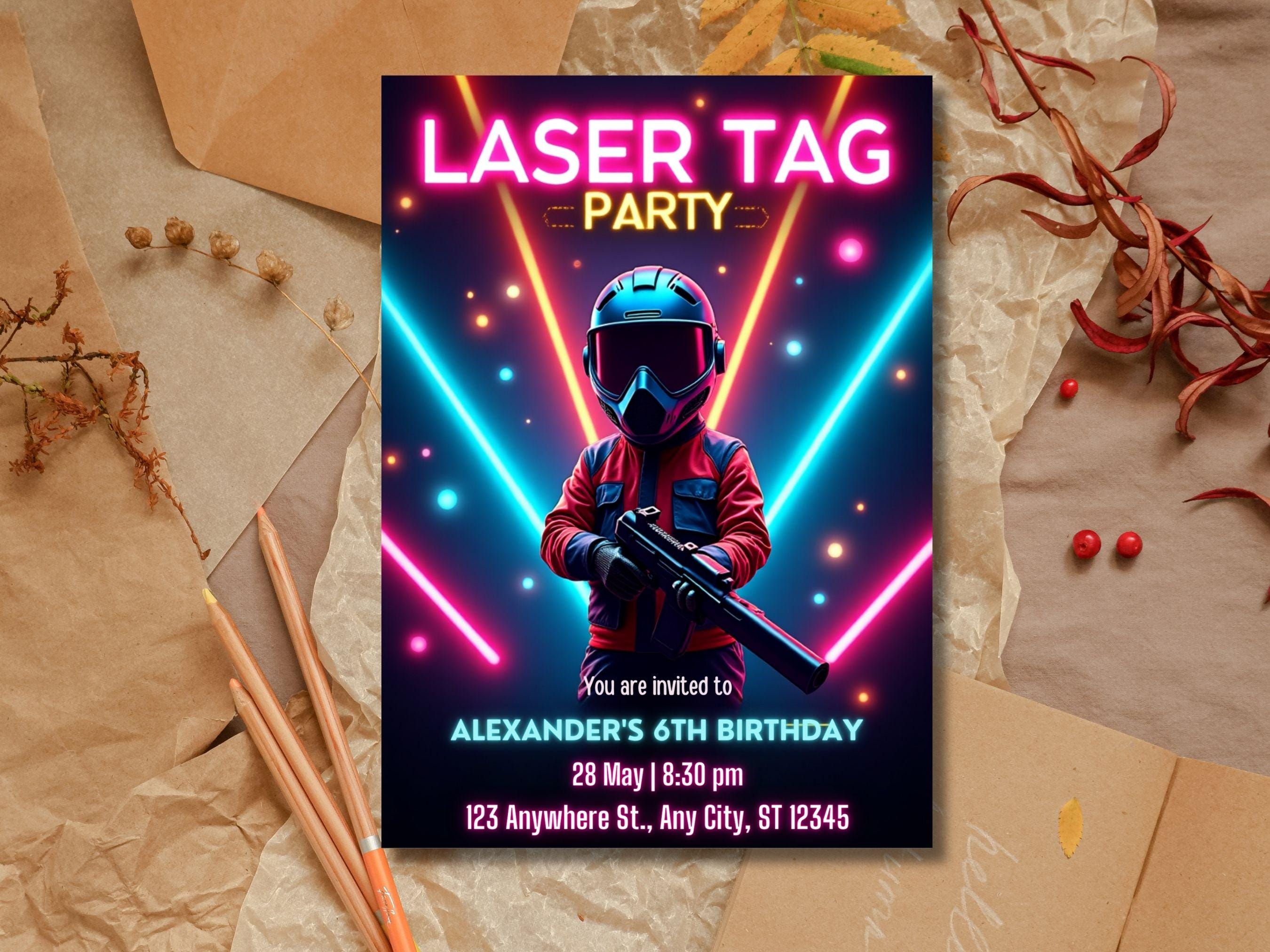 Laser Tag Birthday Invitation Template, Laser Tag Invitation, Neon Glow ...