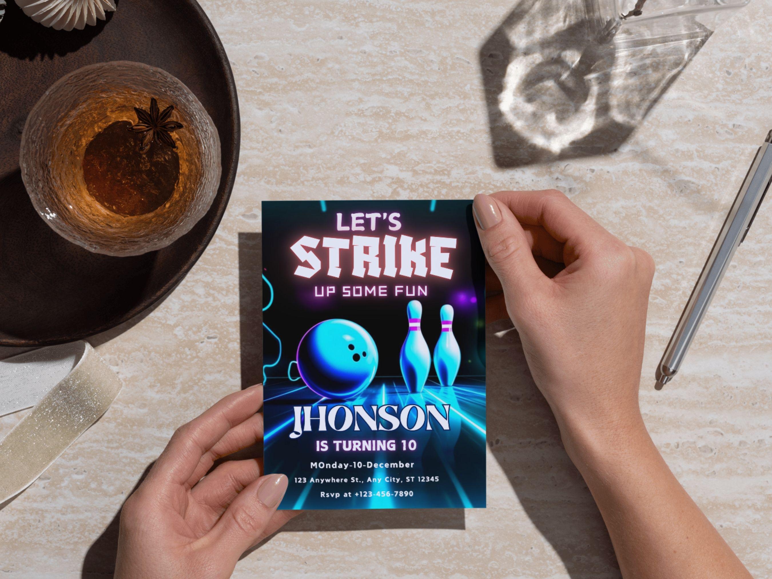 EDITABLE Bowling Party Invitation, Editable Bowling Birthday Invitation ...