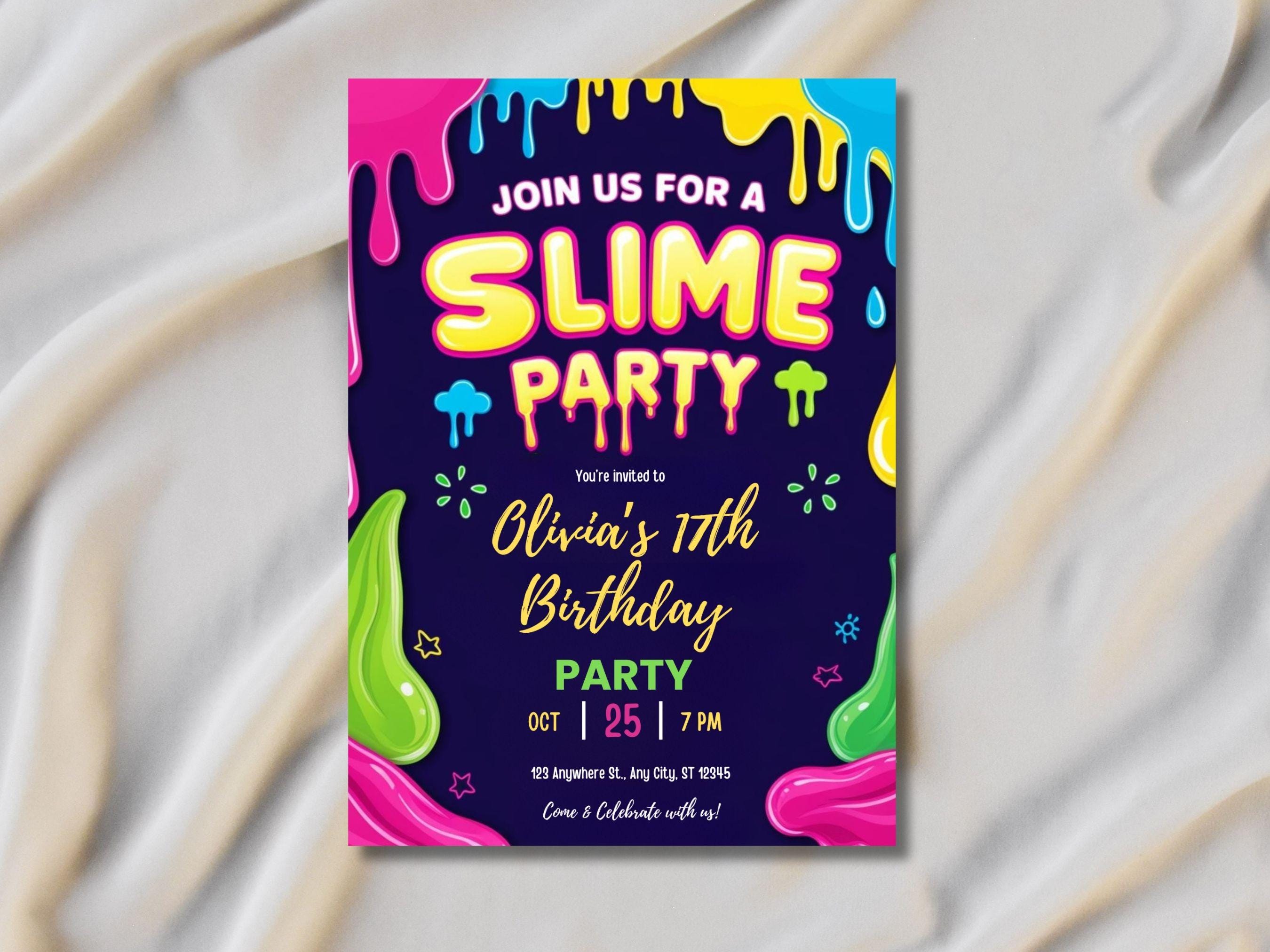 Slime Birthday Invitation, EDITABLE Neon Glow Slime Party Invite ...