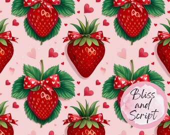 Coquette Strawberry Heart Seamless Pattern, Valentine Digital Paper ...