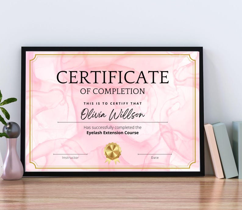 Pink & Gold MUA Editable Certificate, Canva, Editable Pink Certificate ...