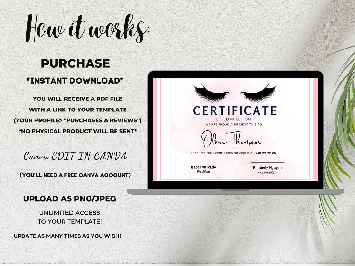 Editable Lash Certificate of Completion Template, Printable Lash ...