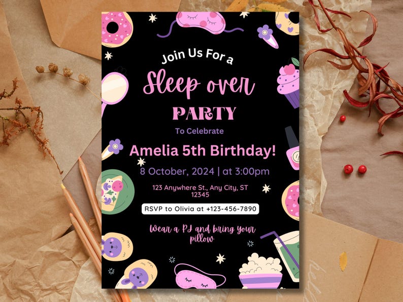 Sleepover Birthday Invitation, Printable Sleepover Invite, Slumber ...