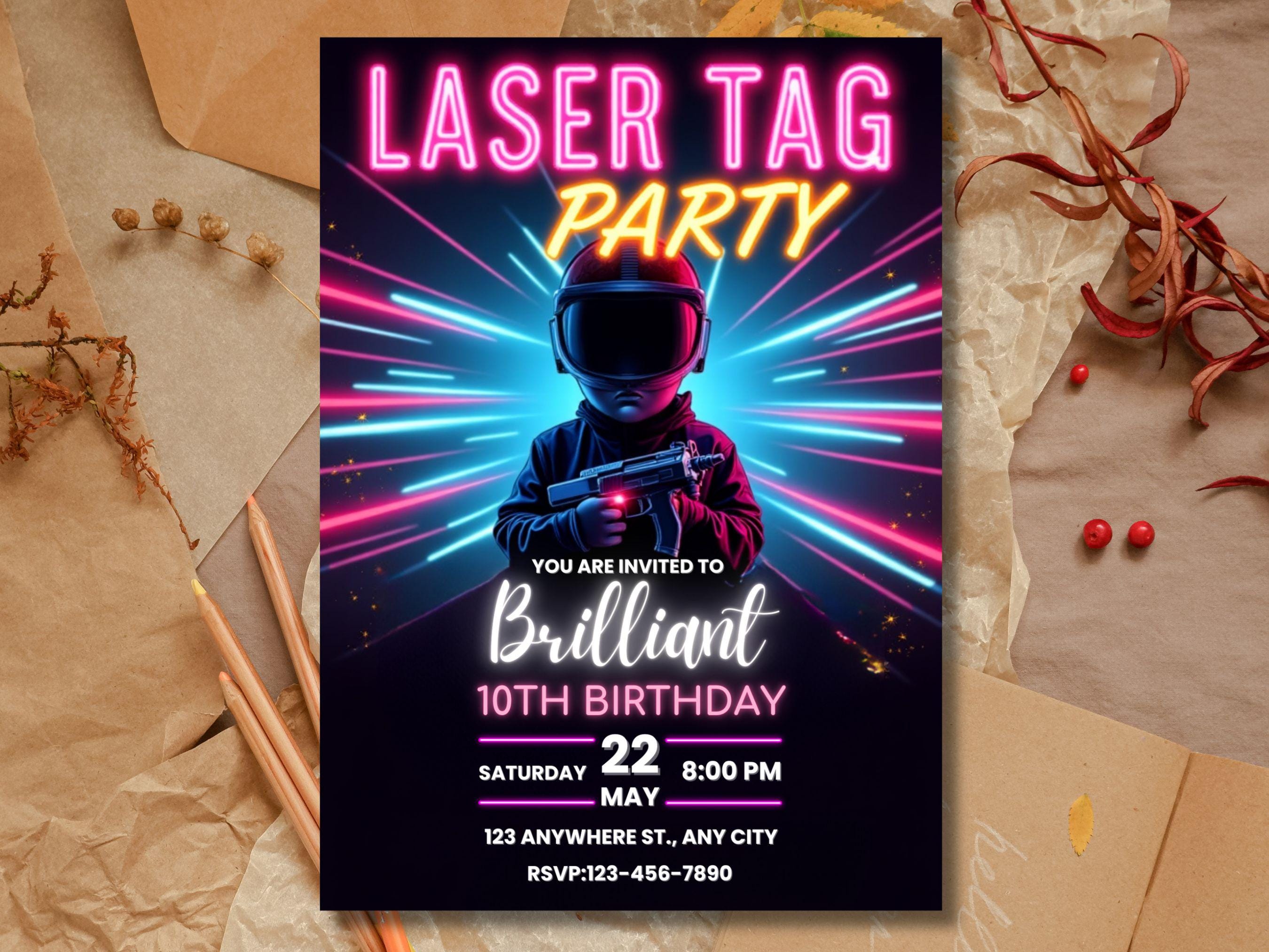 Laser Tag Birthday Invitation Template, Laser Tag Invitation, Neon Glow ...