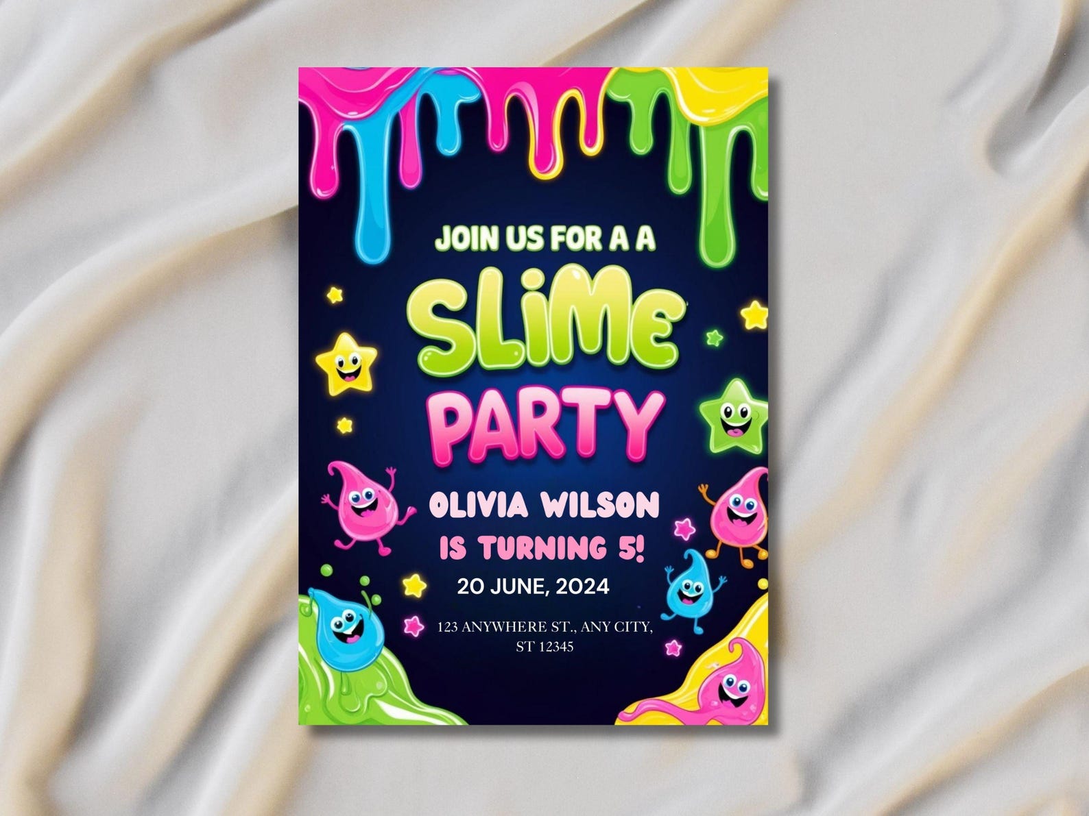 Slime Birthday Invitation, EDITABLE Neon Glow Slime Party Invite ...