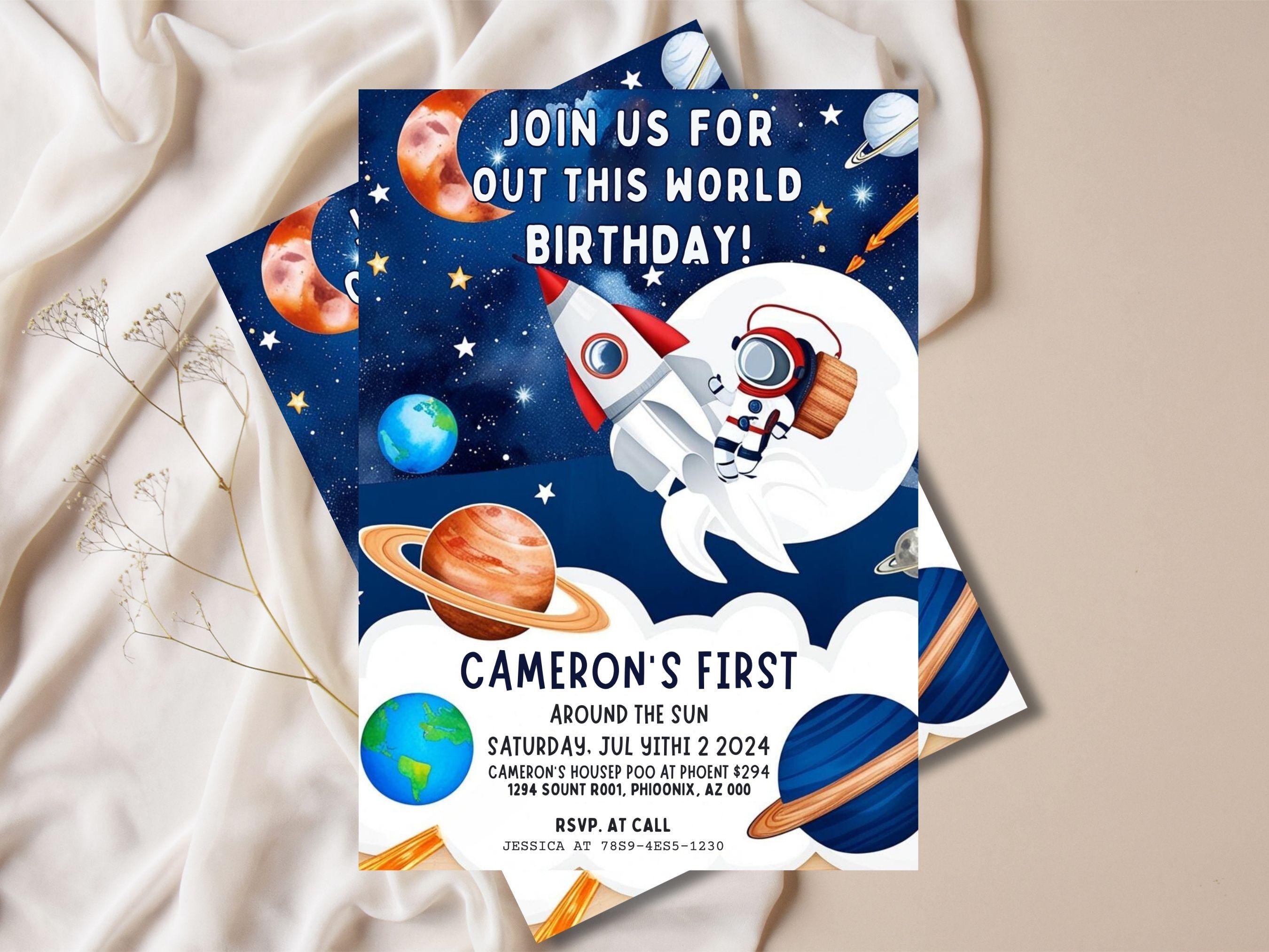 Editable Outer Space Birthday Invitation Template, Planets Rocket Ship ...