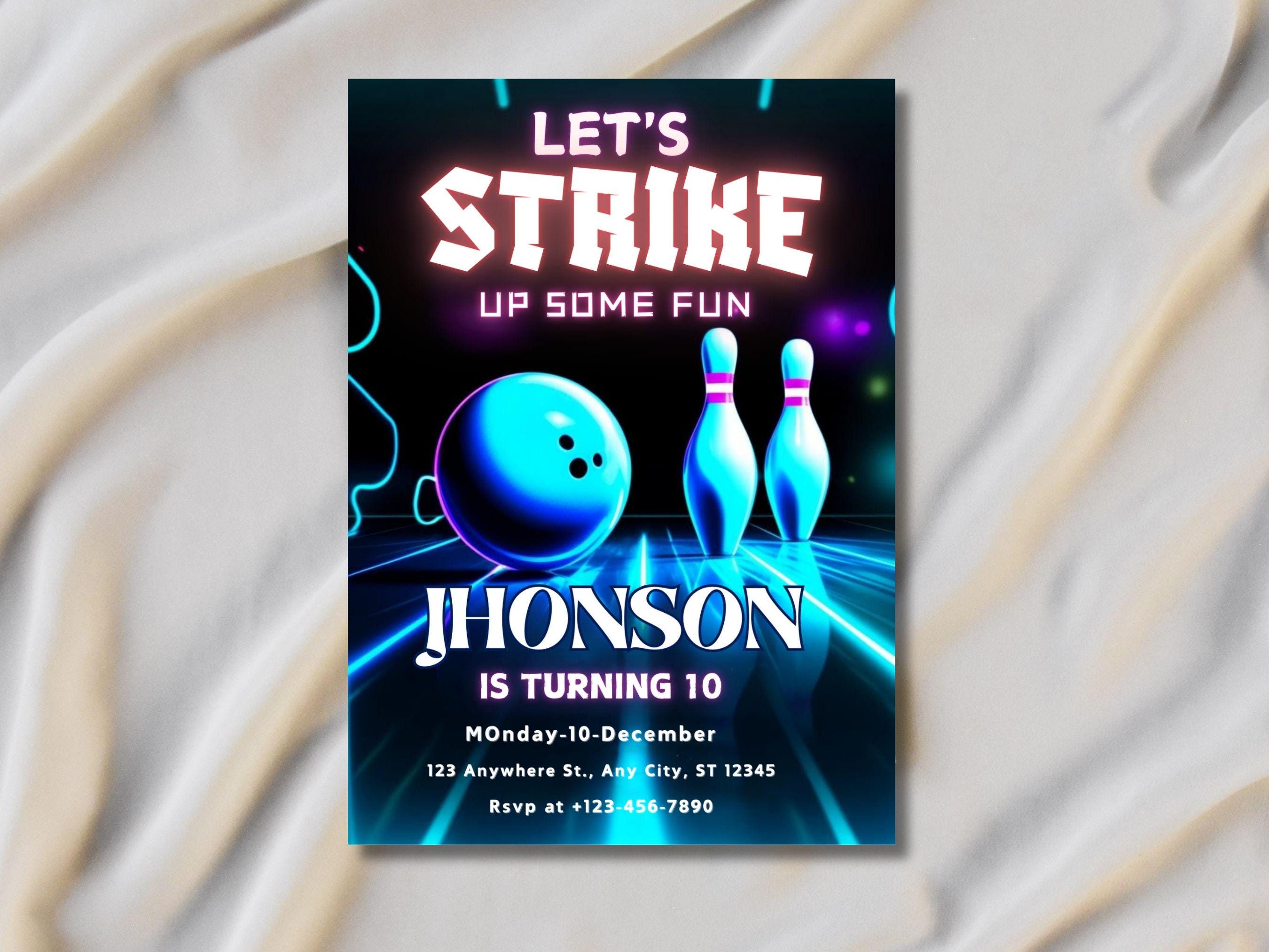 EDITABLE Bowling Party Invitation, Editable Bowling Birthday Invitation ...
