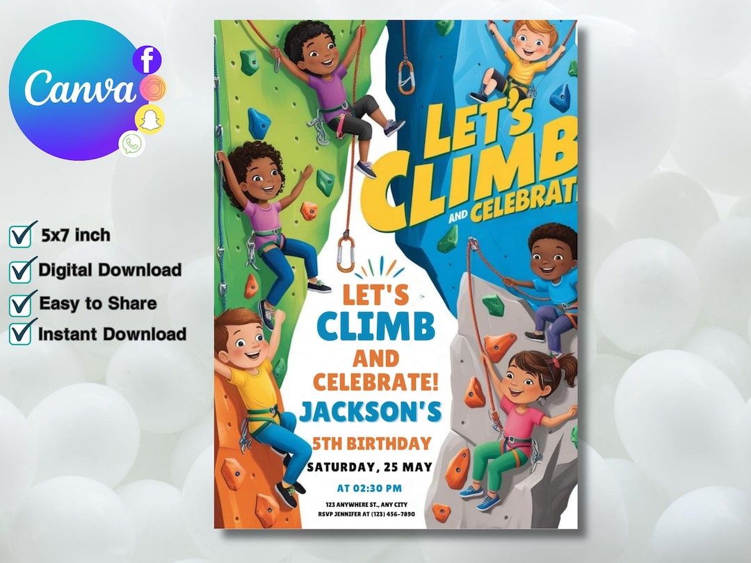 Rock Climbing Birthday Invitation, Editable Indoor Climbing Party ...