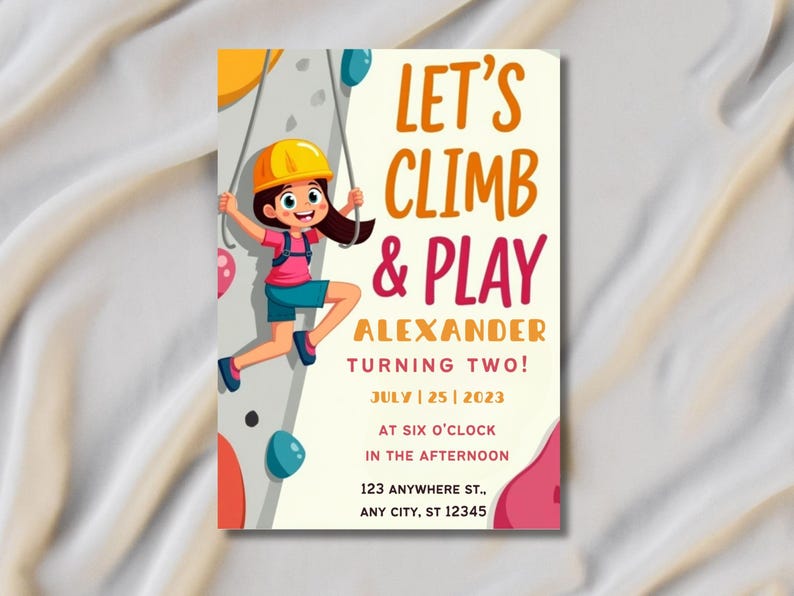 Editable Girl Rock Climbing Birthday Invitation, Printable Rock Wall ...