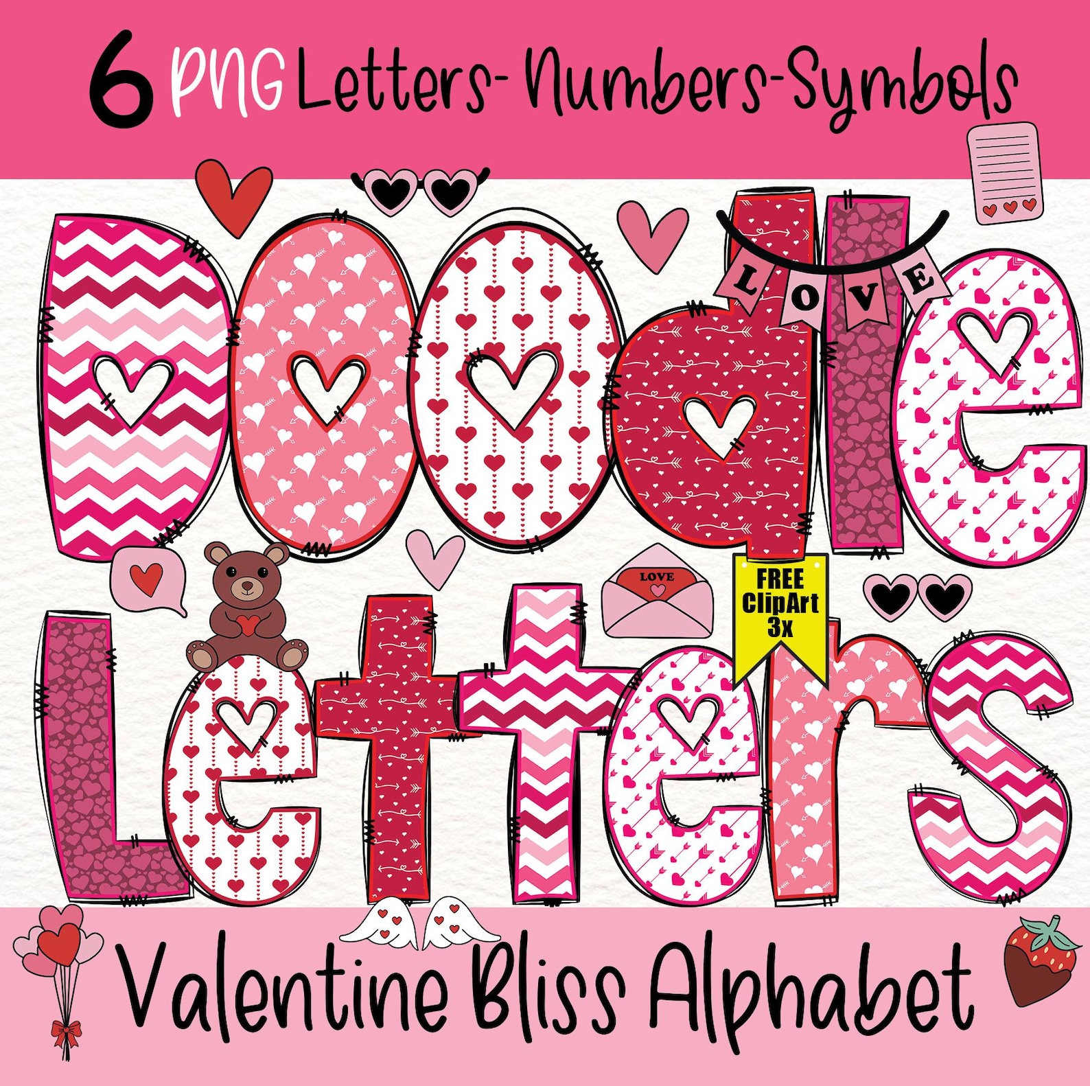 Doodleletters Bundle Clipart PNG Valentines Day Alphabet PNG Alpha ...
