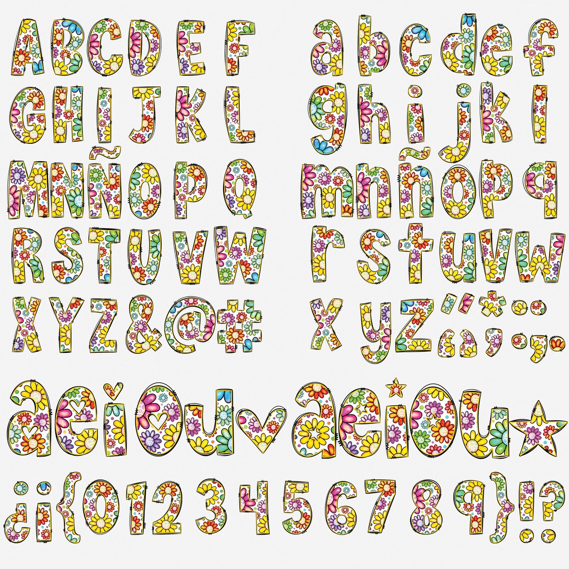 Bright Alpha PNG Daisy Letters Doodle Letters Alphabet Doodle ...