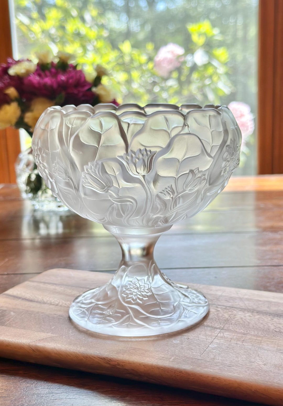 Fenton Water Lily Crystal Velvet Footed Compote Candy Dish - Etsy