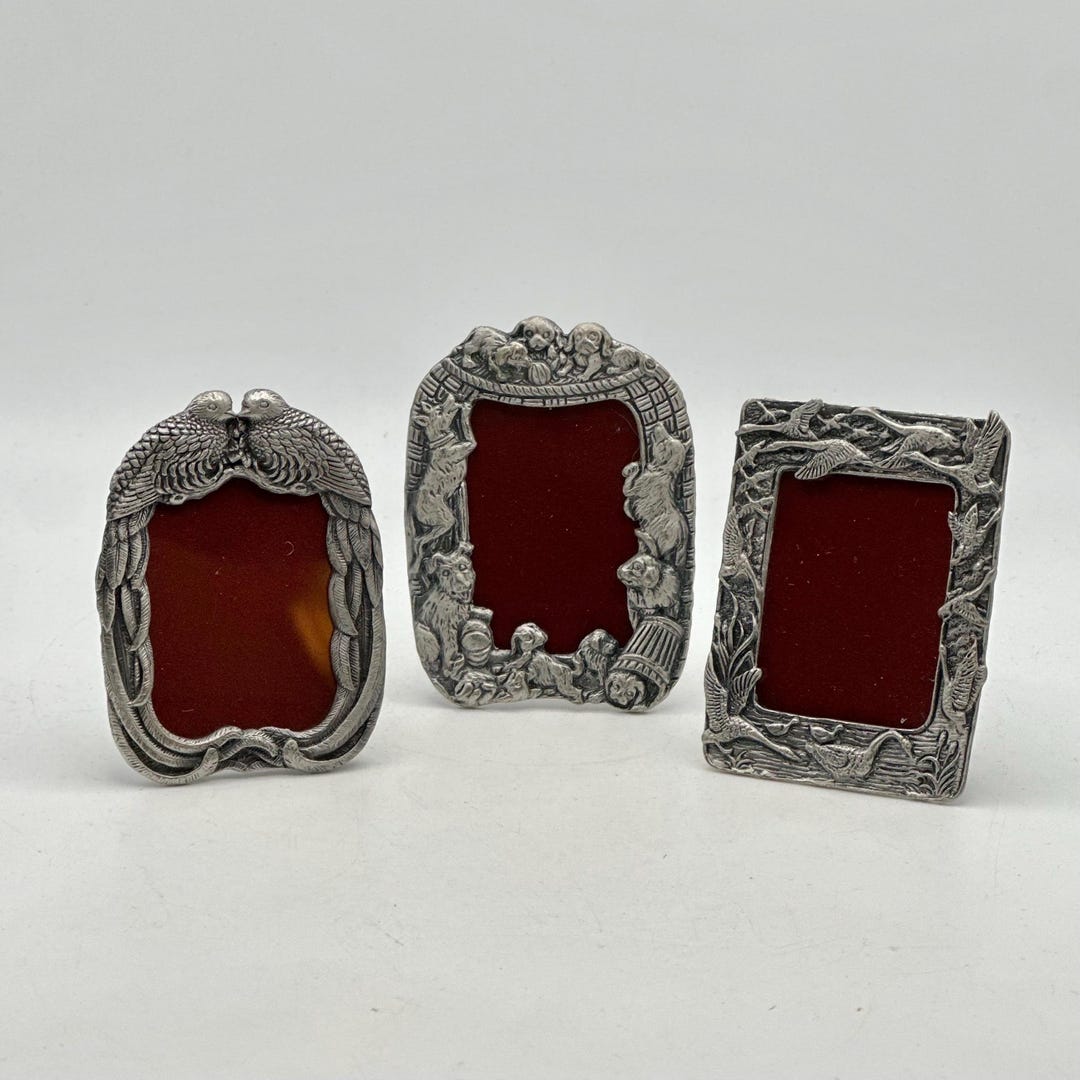 Vintage 1990 Arthur Court Tiny Pewter 1.5” X 2” Frames, Dog Puppy Goose ...