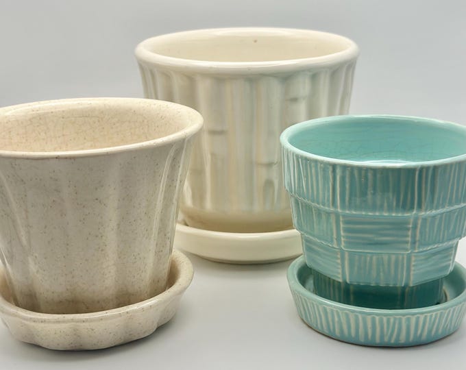 Vintage MCM Mccoy Small Planters 1950-1970s White Beige Turquoise ...