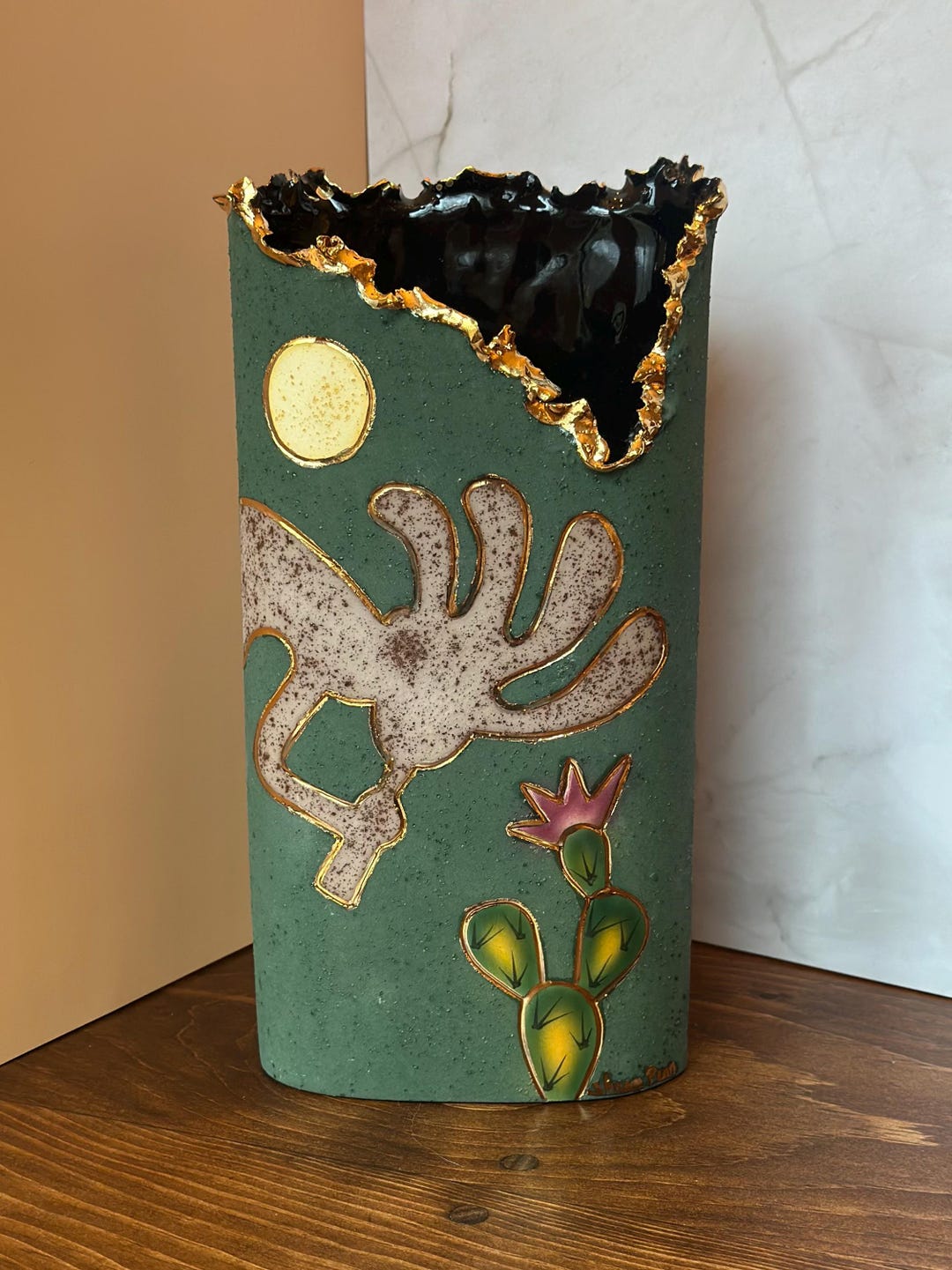Sharon Penn Southwestern Pottery Vase With 22K Gold Accent, One of a ...