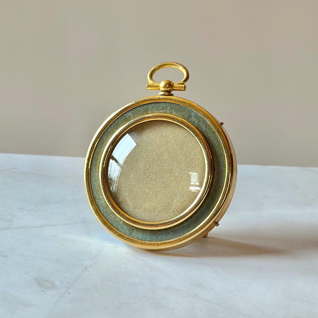 Vintage Tiny 1.5” Bubble Glass Pocket Watch Style Picture Frame Brass ...