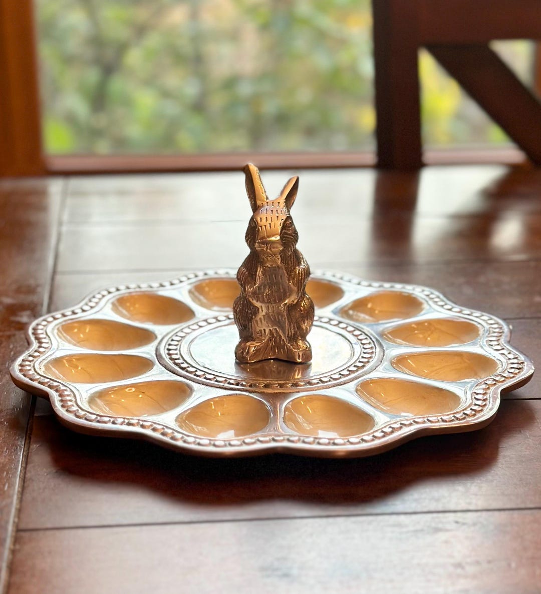 Deviled Egg pewter Rabbit Tray Pewter Glaze Dozen Eggs Easter - Etsy