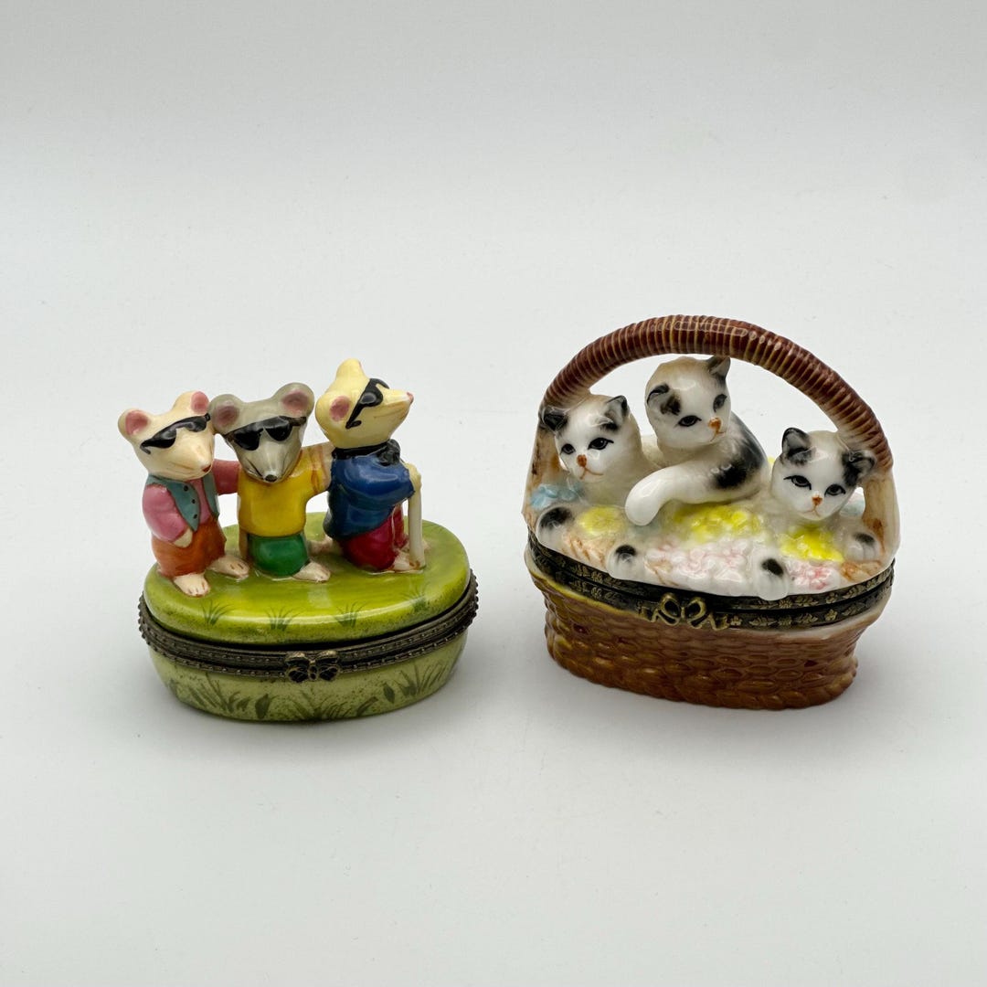 Porcelain Trinket Box: Three Blind Mice or Kittens in Basket - Etsy