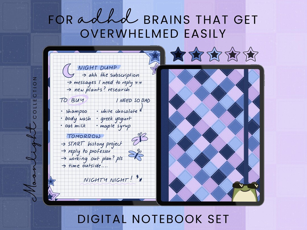 ADHD Digital Notebook Set, Dark Mode Goodnotes Notebook, Blue Purple ...