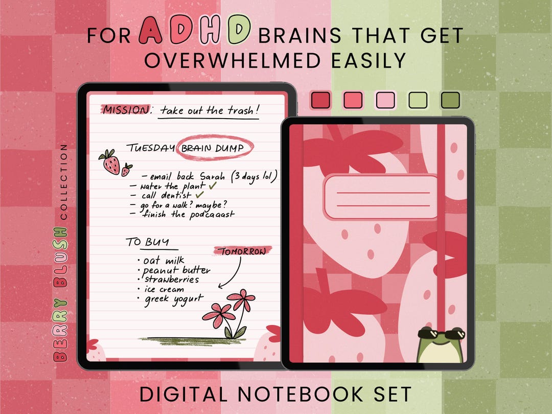 ADHD Digital Notebook Set, Minimalist Goodnotes Notebook, Pink Pastel ...