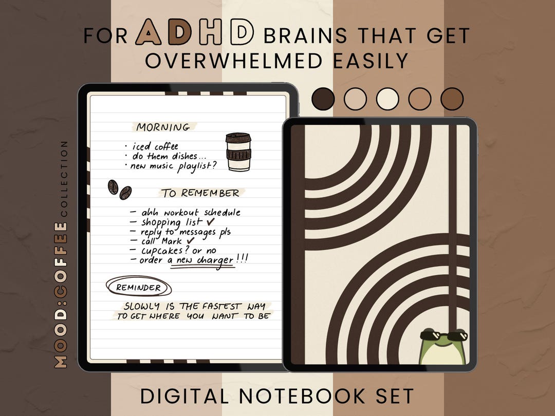 ADHD Digital Notebook Set, Coffee Aesthetic Goodnotes Notebook, Cozy ...
