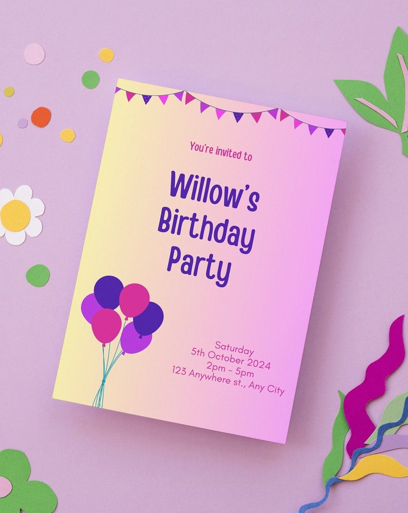 Editable Birthday Party Invitation Customizable Template Instant ...