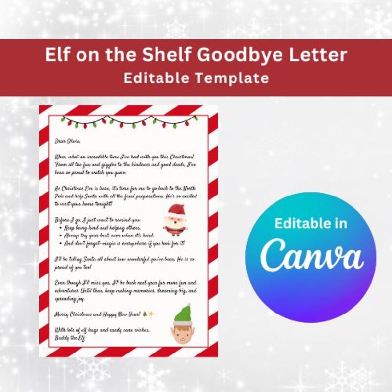 Editable Goodbye Elf on the Shelf Letter Template, Personalized ...