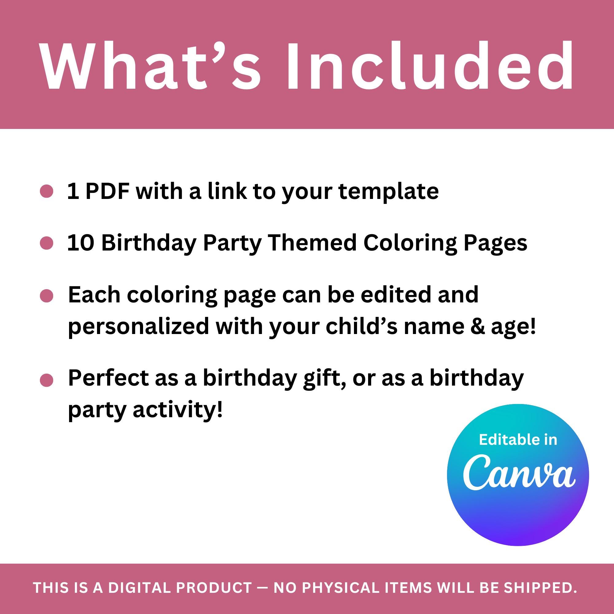 Personalized Birthday Coloring Pages Editable Printable 10 Party-themed ...