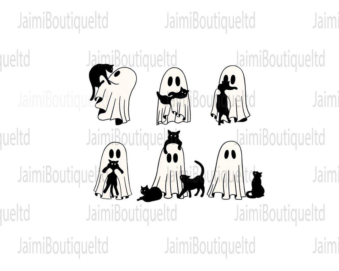 Retro Cute Ghost Cat Png, Retro Halloween Png, Ghost Cat Png, Spooky ...