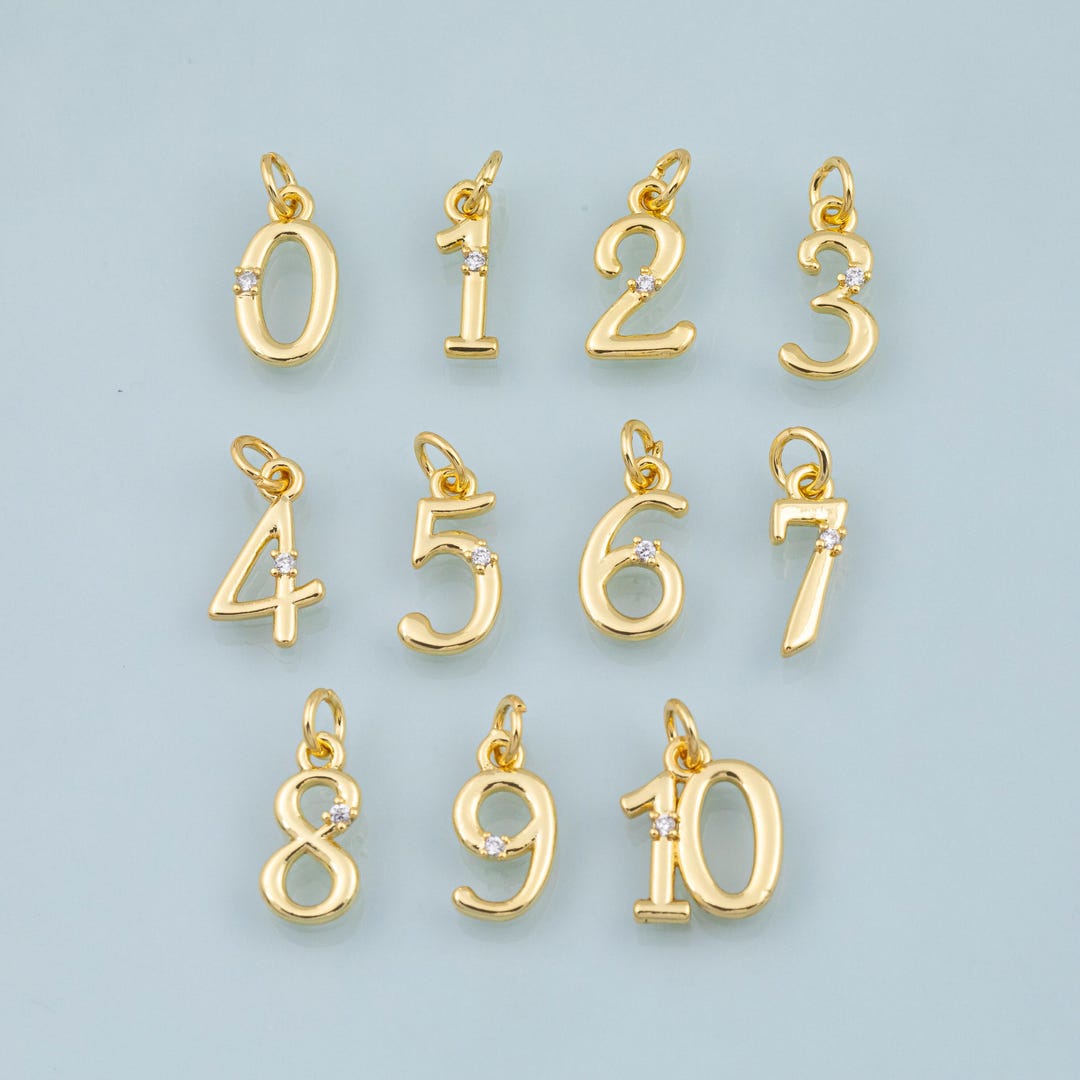 Number Numbers Charm 18K Gold Filled Charm for Charm Bar Bracelets ...