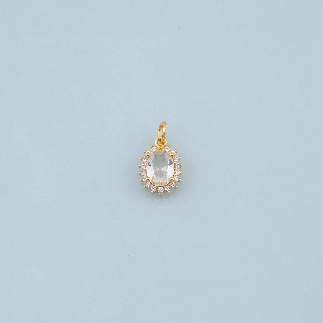 Halo Oval Pave Charm 18K Gold Filled Charm for Charm Bar Bracelets ...