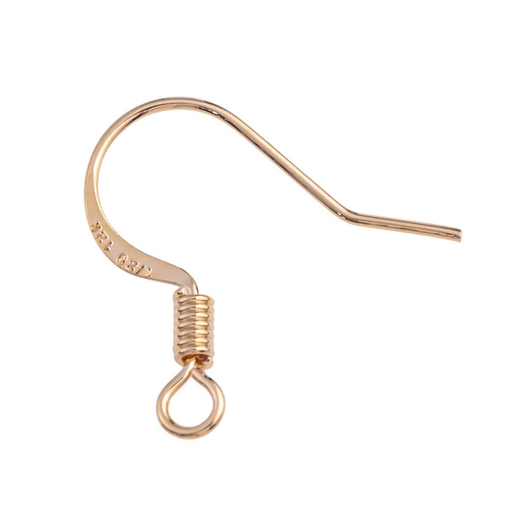 12K Gold Filled Fish Hook Earring Findings Hammered Coil Earring Hooks ...