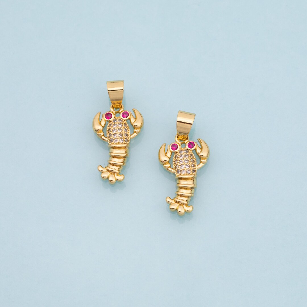 Lobster Crawfish Red Eye Charm 18K Gold Filled Charm for Charm Bar ...