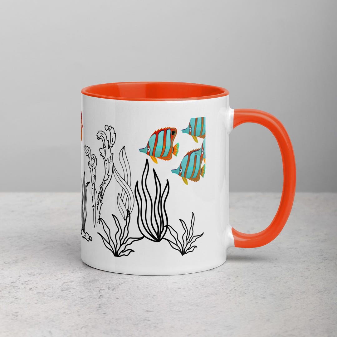 Seaweed and Sea Creatures Ceramic Mug With Color Inside - Etsy