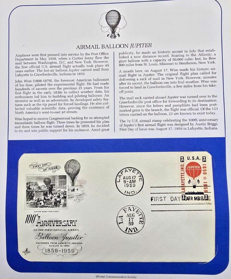 100th Anniversary of the First Official Airmail 1959 AIRMAIL Balloon ...