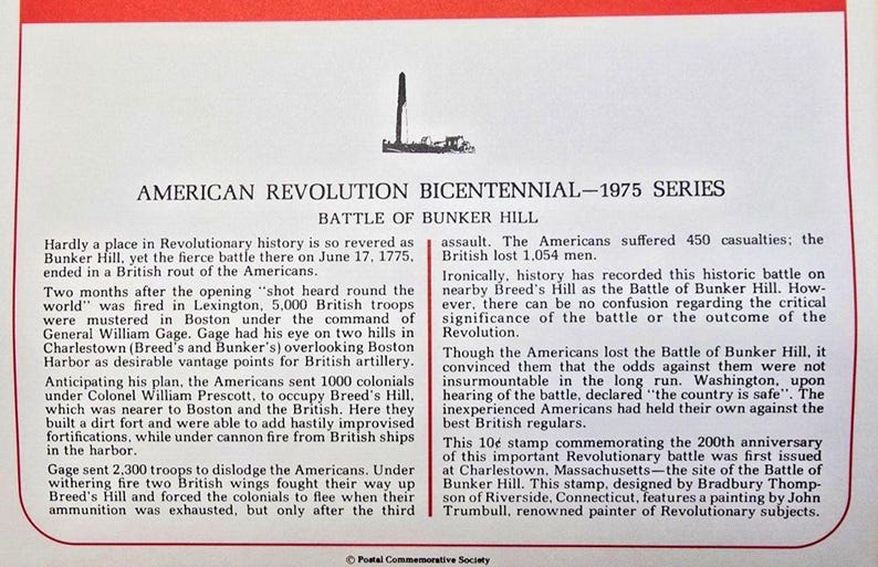 Battle of Bunker Hill Bicentennial American Revolution 1775 - 1975 FDC ...