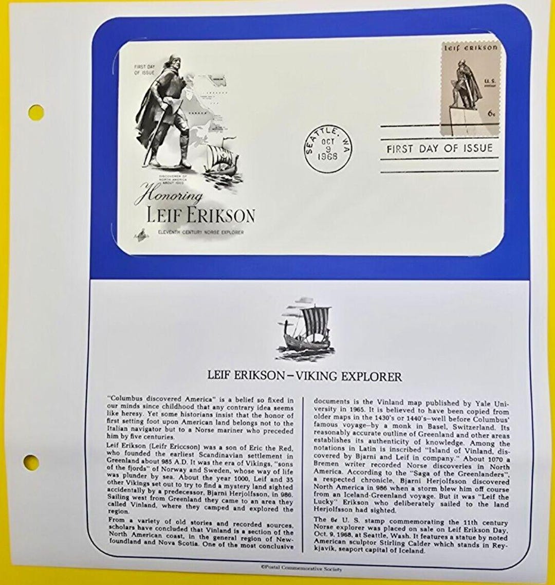 HONORING LEIF ERIKSON First Day of Issue Viking Explorer 1968 - Etsy