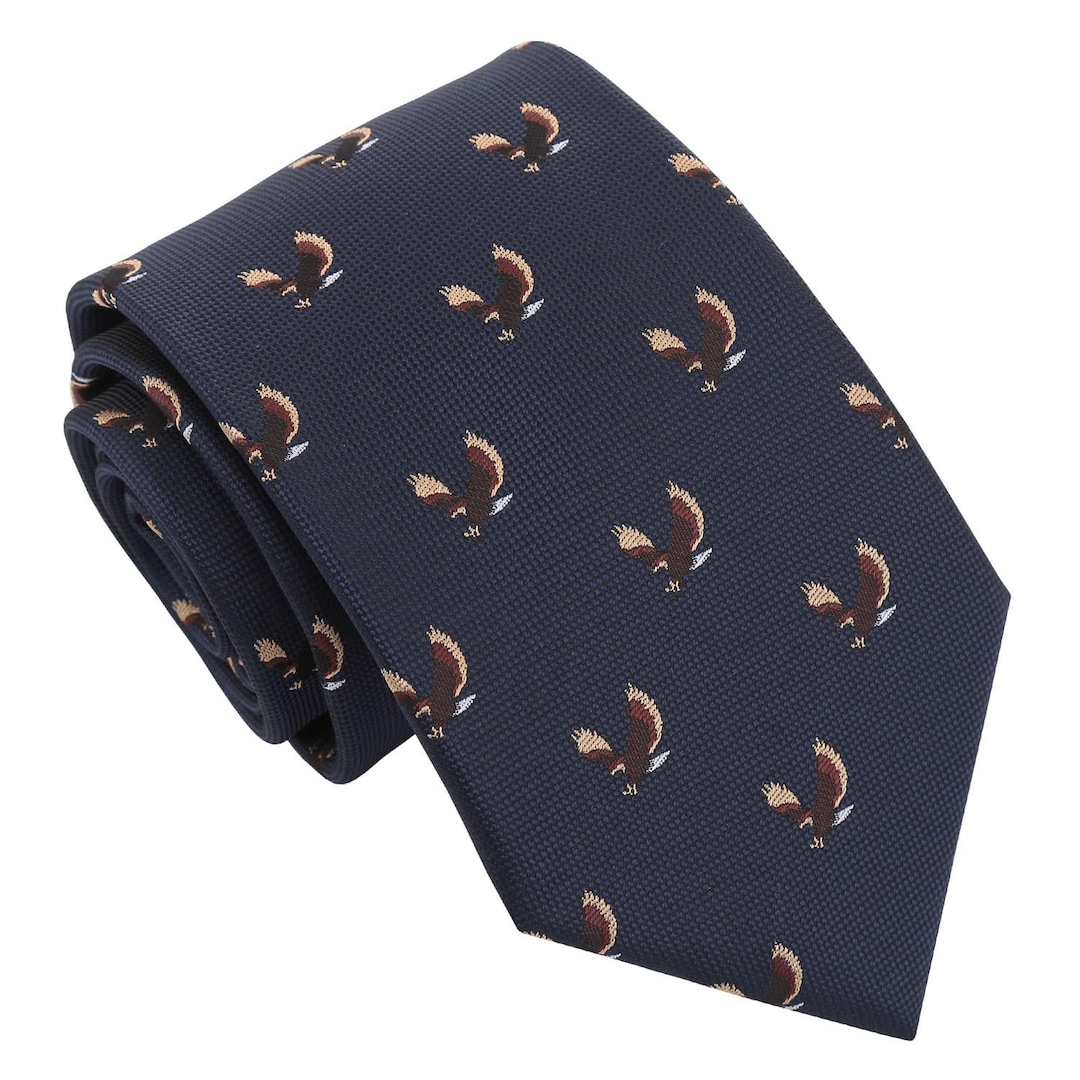 Navy Blue Golden Eagle Bird Embroidered Tie, Woven Tie, Bird Patterned ...