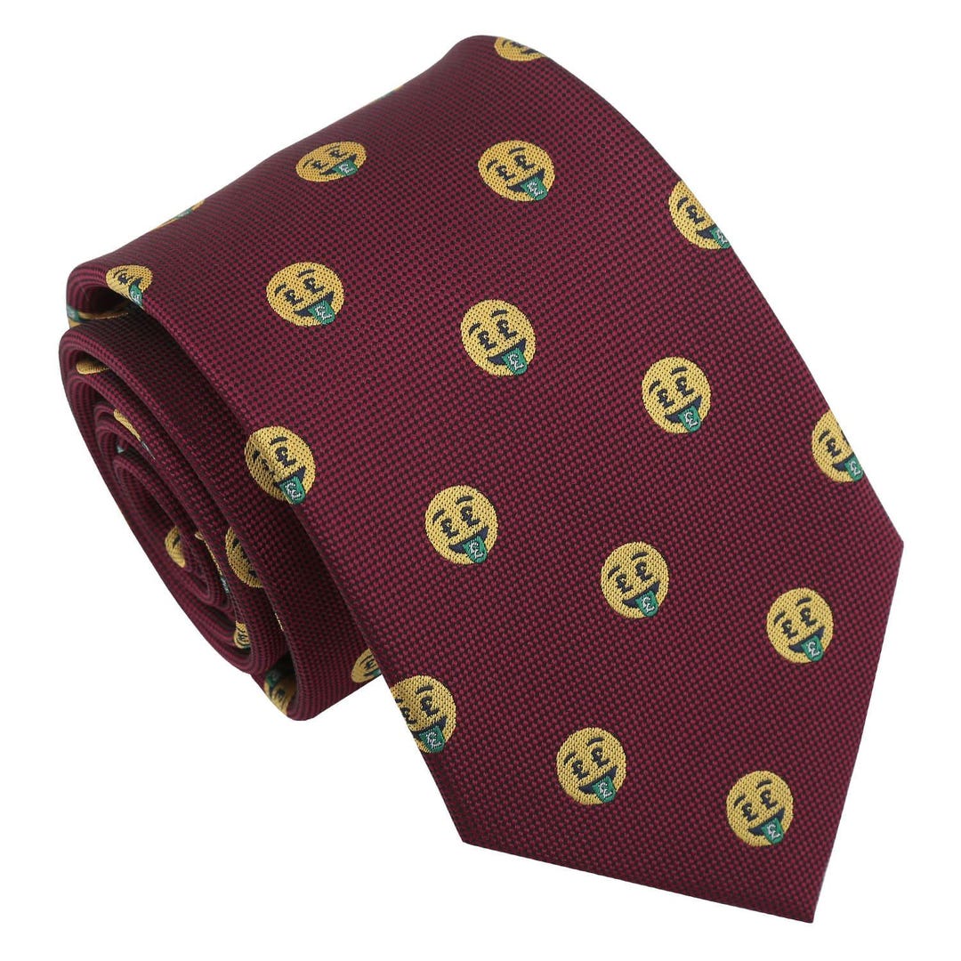Burgundy Pound Eyes Emoji Tie, Woven Tie, Emoji Patterned Tie, Casual ...