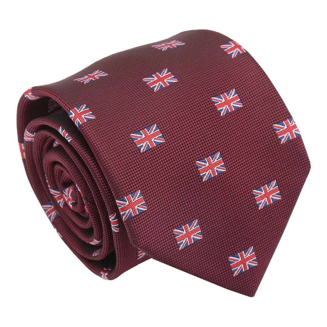 Burgundy British Union Jack Flag Tie, Woven Tie, Casual Tie, Handmade ...